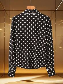 GlowEve Women's Polka Dot Print Puff Sleeve Tie Collar Elegant Blouse ...