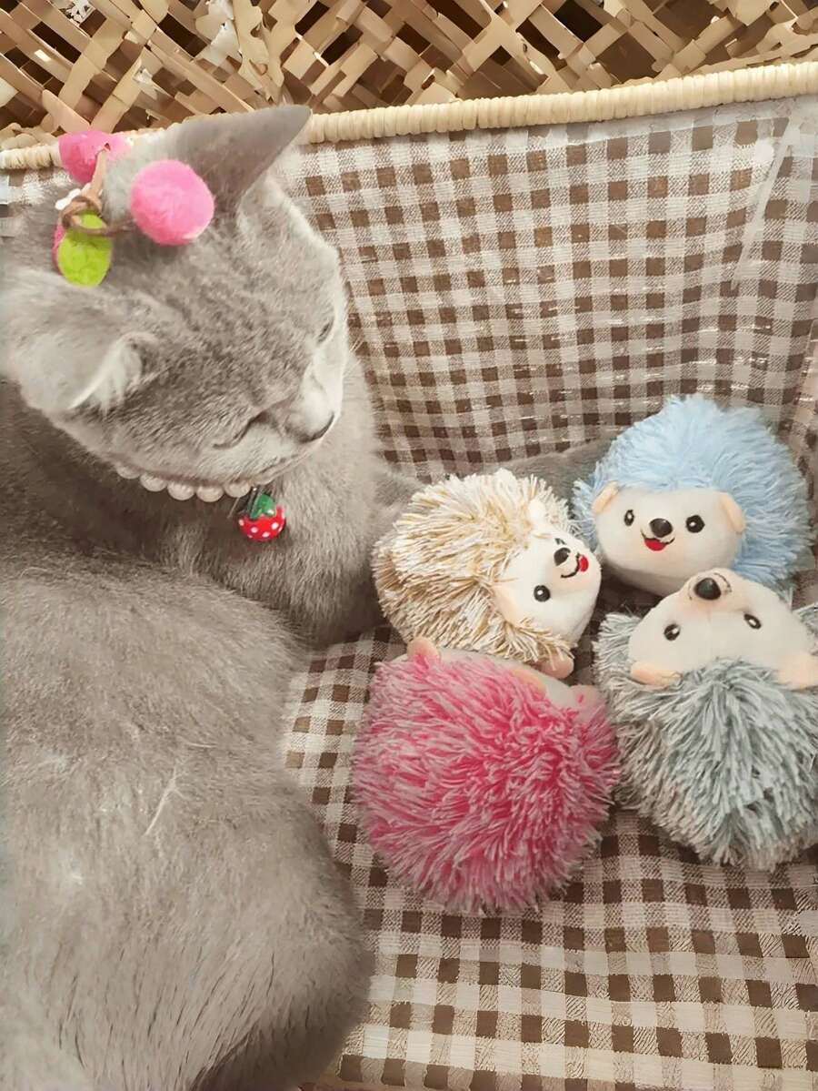 1/4pcs Mini Cute Cartoon Plush Hedgehog Toy Durable Pet Chew Toy For ...