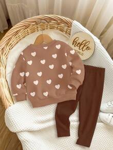 SHEIN Happikins Khaki & Brown, Minimalist Cute Heart Print, Baby Girls ...