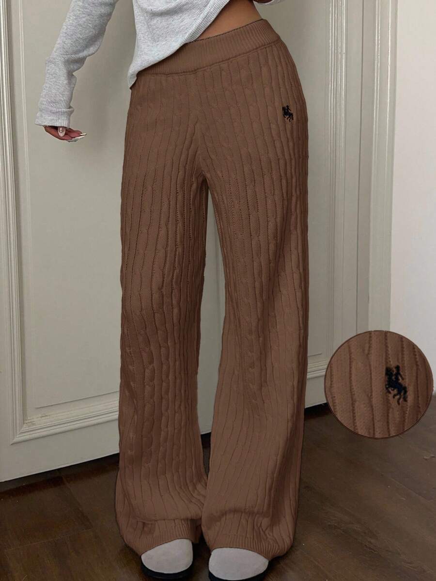 CovetEZ Pantaloni casual a maglia con vita elastica e ricamo a tema ...