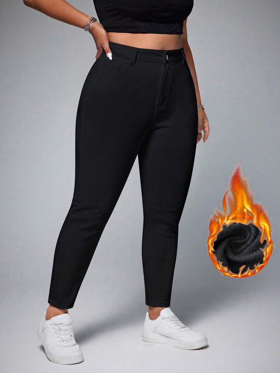 SHEIN ICON Jeans skinny con fodera termica per donne taglie forti ...