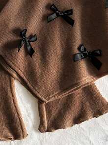 SHEIN 2pcs Baby Girls' Bow Decor Knitted Set, Light Apricot Turtleneck ...