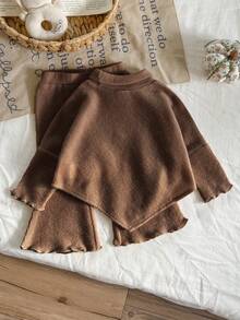 SHEIN 2pcs Baby Girls' Bow Decor Knitted Set, Light Apricot Turtleneck ...