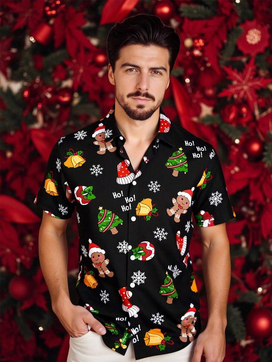 Manfinity Homme Men's Casual Christmas Gift Gingerbread, Snowflake ...