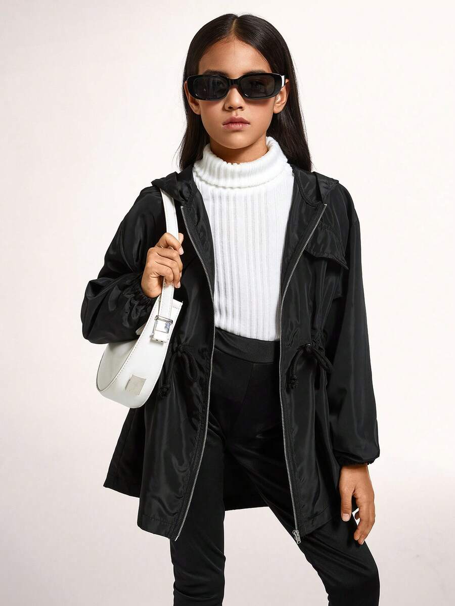 Radiana Tween Girl Solid Color Drawstring Hooded Casual Jacket, With ...