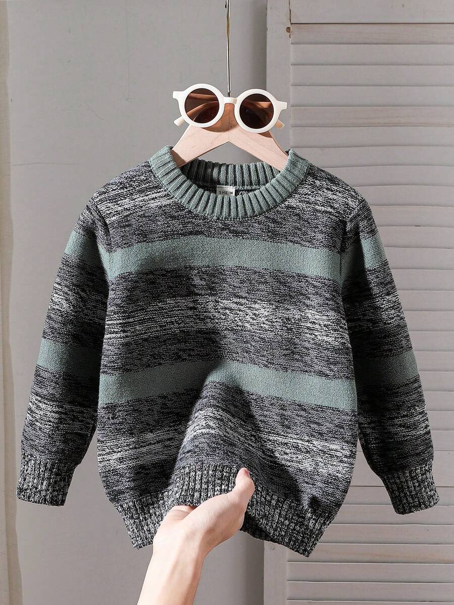 2pcs/Set Young Boy Pullover Sweater, Fashionable Colorblock Striped ...