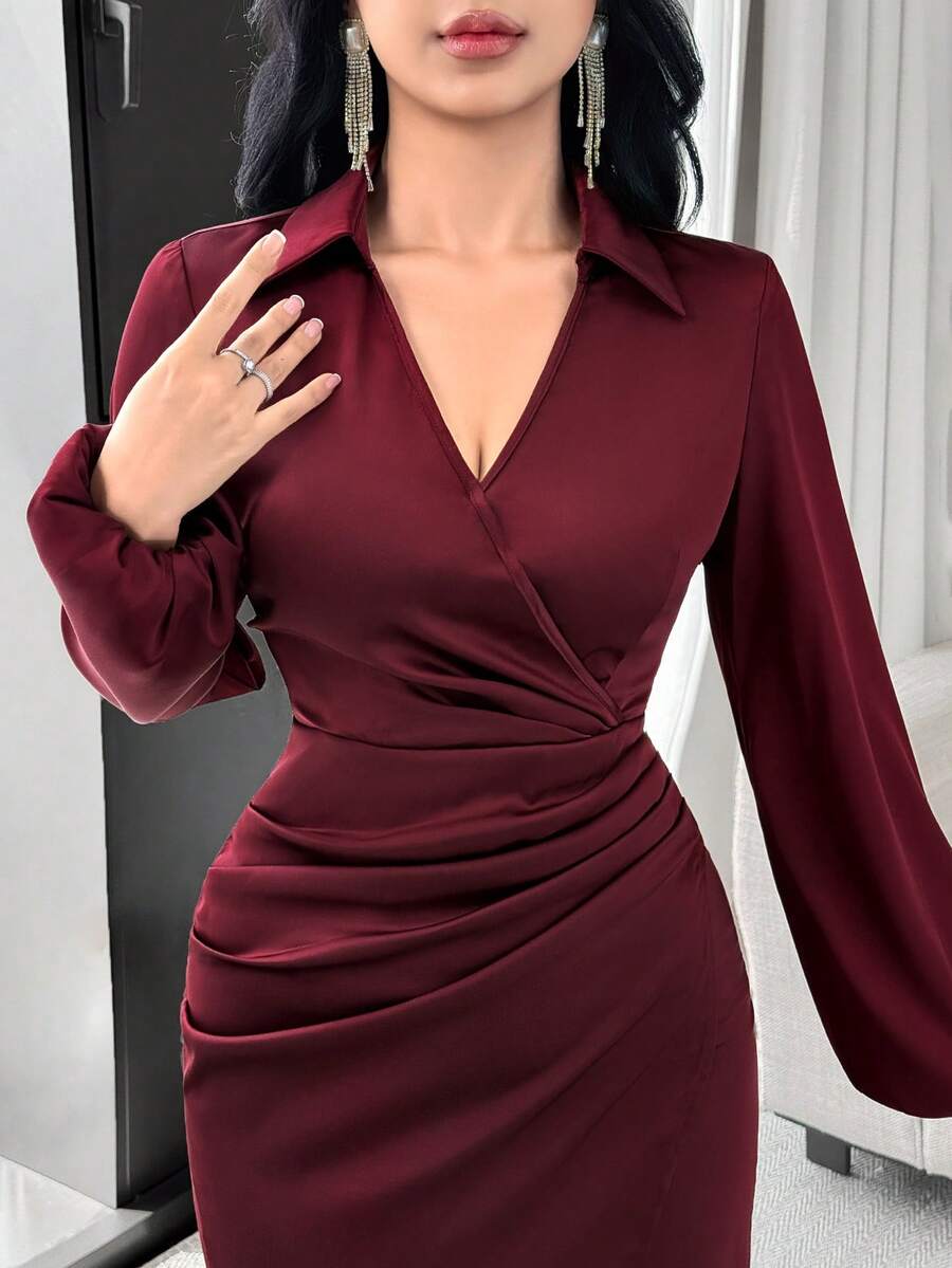 Feyla Nuevo vestido de fiesta elegante de manga larga con cuello en V ...