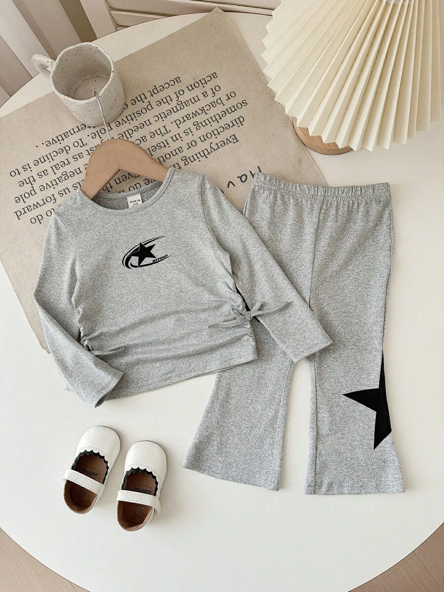 SHEIN 2-Pack Of Cute Baby Girl Casual Sports College Retro Round Neck T ...