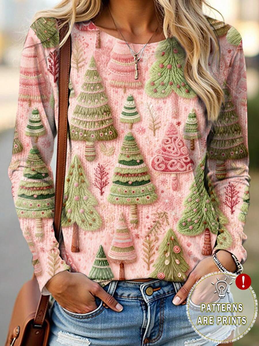 EMERY ROSE Plus Size Christmas Tree Print T-Shirt | SHEIN USA