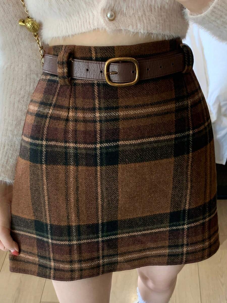 DAZY Plaid Mini Skirt, Casual & Versatile For Women, Autumn/Winter ...