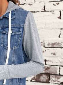 EMERY ROSE Chaqueta vaquera con capucha y bloques de color para mujer ...