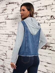 EMERY ROSE Chaqueta vaquera con capucha y bloques de color para mujer ...