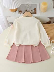 Souflis Souflis 2 Peças Conjunto de Suéter com Laço e Saia Plissada ...