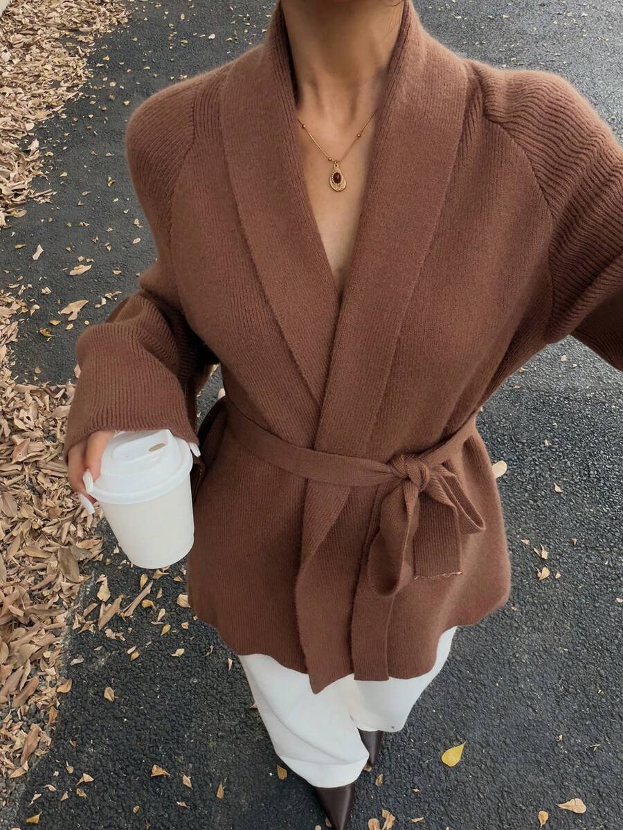 SHEIN Unity Kamelfarben Strickjacke, gestrickt, vielseitig ...