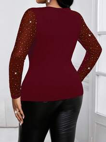 SHEIN Lady Elegant Thanksgiving New Year Sequin Red Top Red Christmas ...