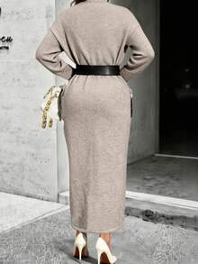 EMERY ROSE Plus Size Women Knitted Solid Color Knitted Dress ...