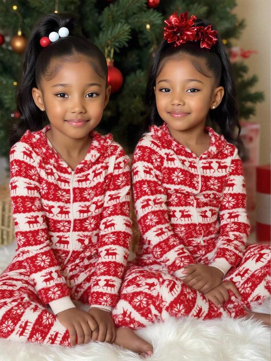 Tween Girls' Cute Christmas Plush Cartoon Deer Pattern Hooded Jumpsuit ...