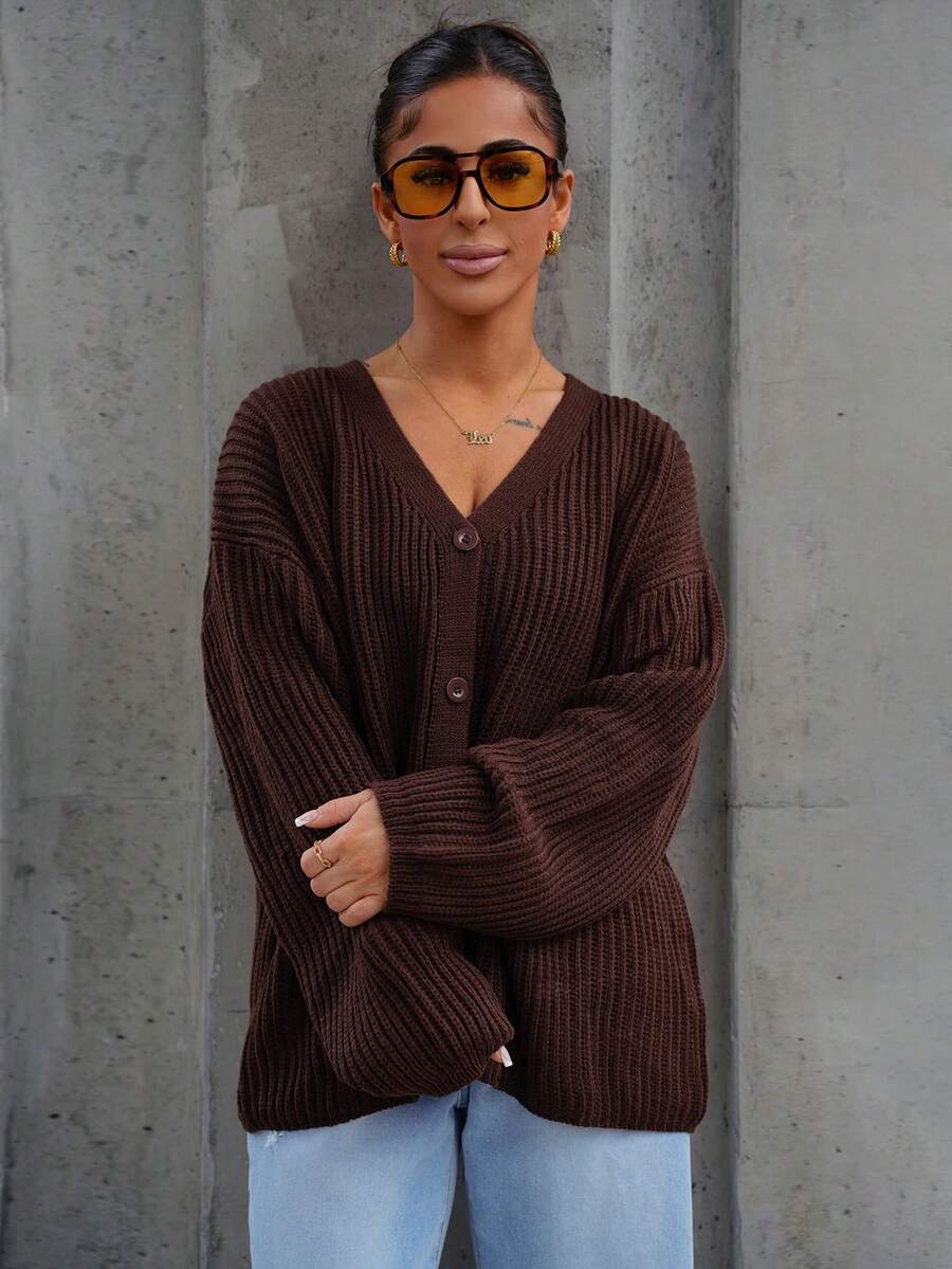 SAYEHFBABY Oversized, grober gestrickter Cardigan-Oberteil, elegant für ...