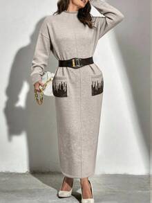 EMERY ROSE Plus Size Women Knitted Solid Color Knitted Dress ...