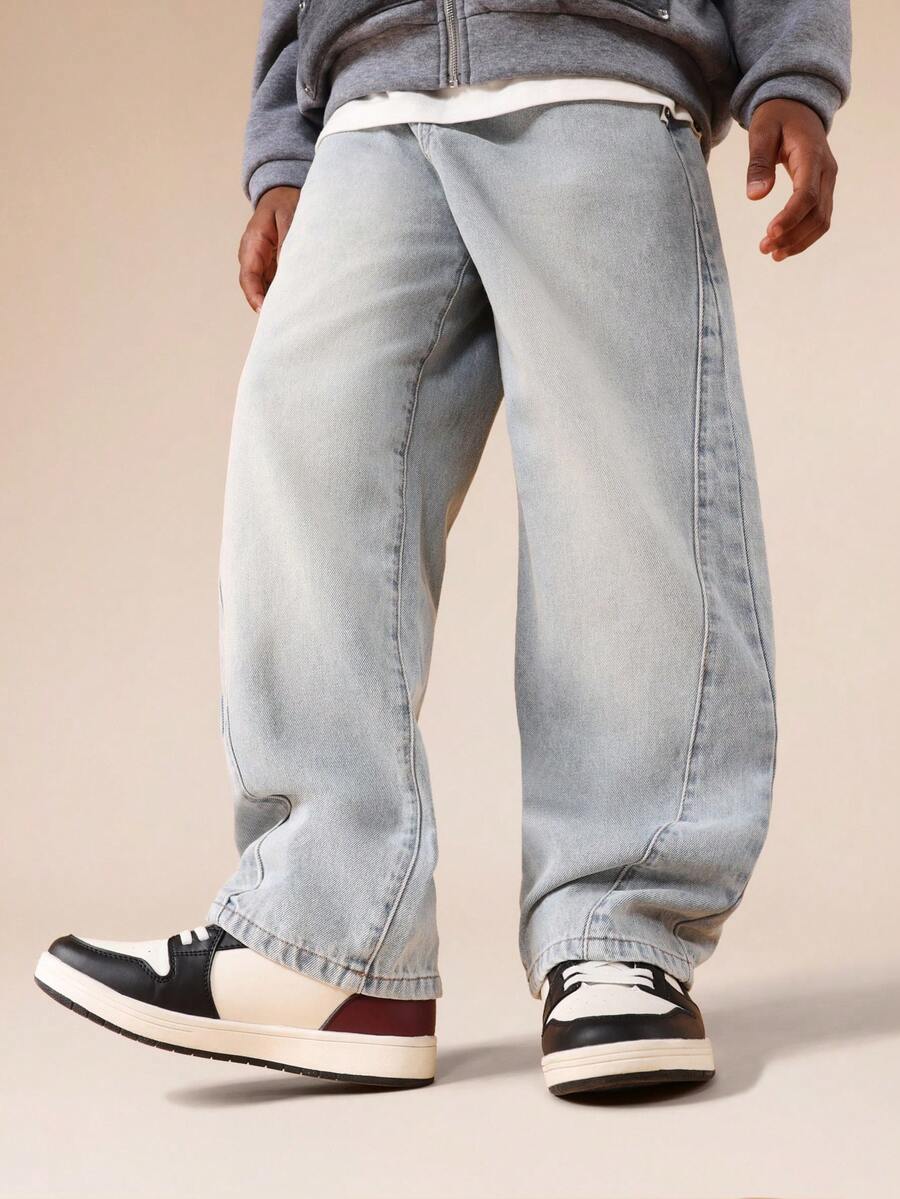 SUMWON Pantalones vaqueros de pierna ancha y lavado claro para niños ...