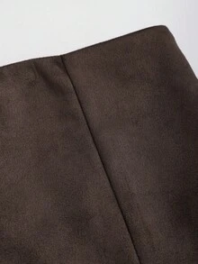 Sweetra Saia Casual Mini Casual com Fenda e Bainha em Suede Cor ...