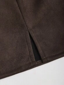 Sweetra Autumn/Winter Maillard Color Suede A-Line Slit Hem Casual Party ...