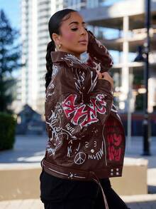SAYEHFBABY Chaqueta con estilo gótico punk y estampado de letras ...