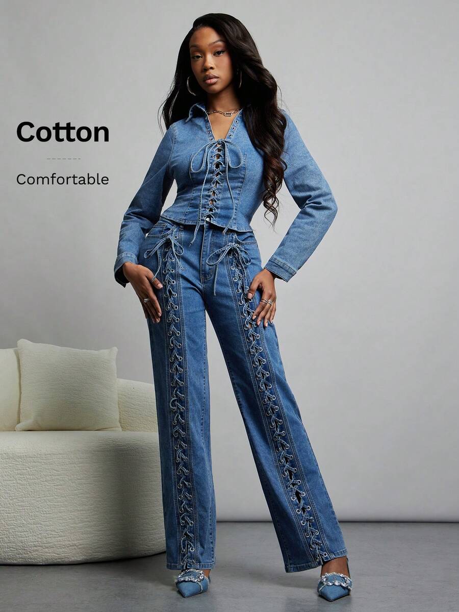 NYA SZN Calça jeans cintura alta, perna reta, justa, casual para o dia ...