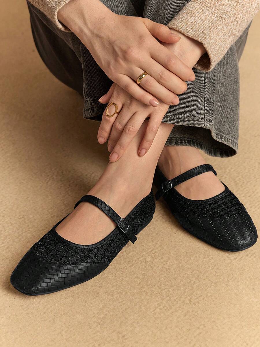 Rosivie Damen Runde Spitze Retro Ballett Stil Kontrastfarben Mary Jane ...