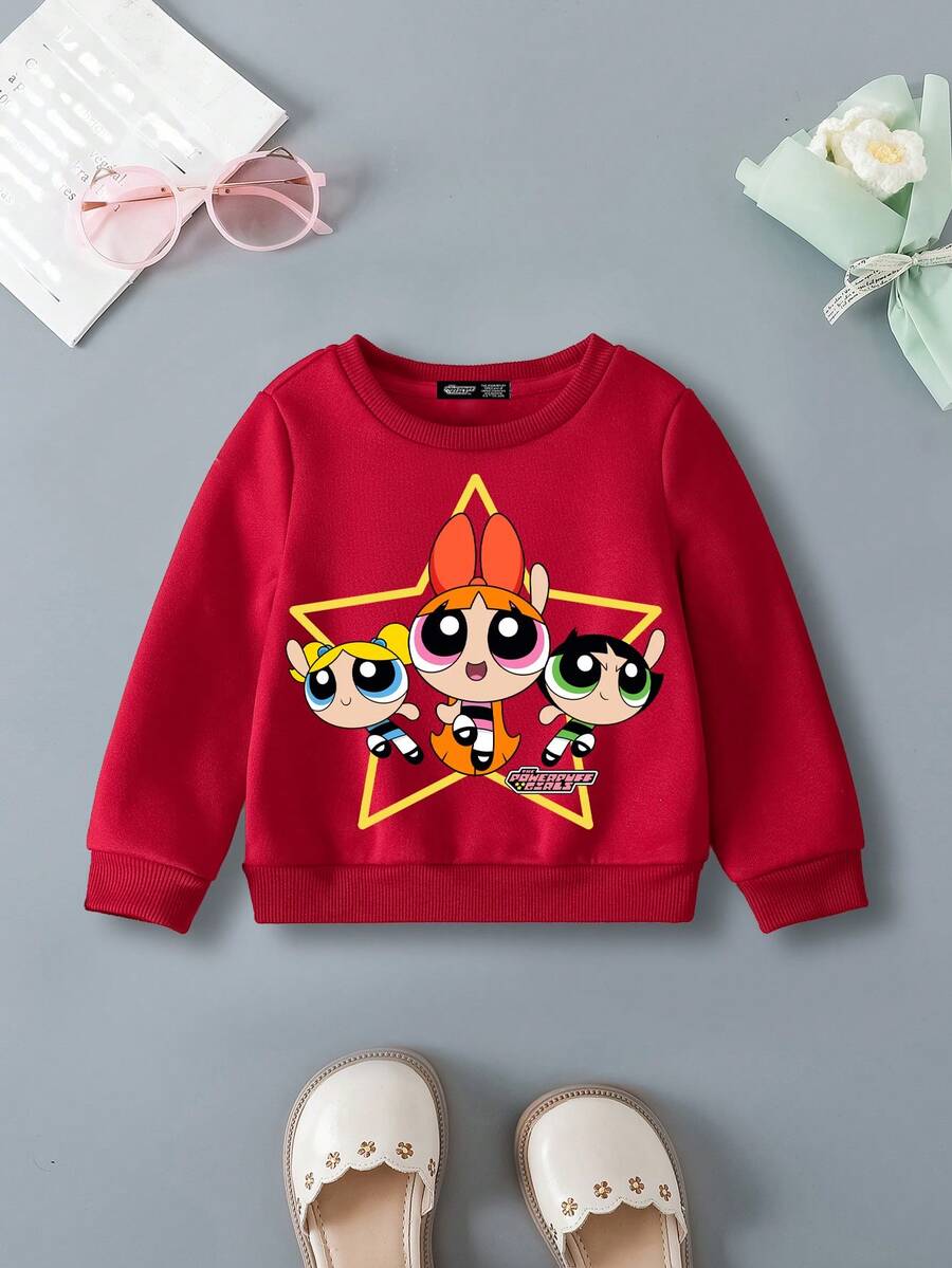 THE POWERPUFF GIRLS X SHEIN Baby Mädchen Lässig Cartoon Muster Rot ...