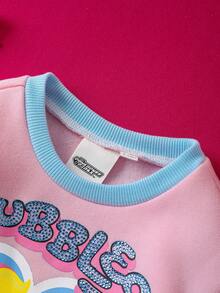 THE POWERPUFF GIRLS X SHEIN Baby Girl Cute & Sweet Bubbles Pattern Round Neck Contrast Color ...