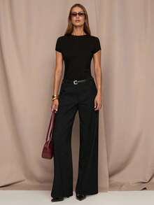 SHEIN BAE Damen Lässig Alltags Pendler einfache einfarbige Hose mit seitlichen Taschen und ...