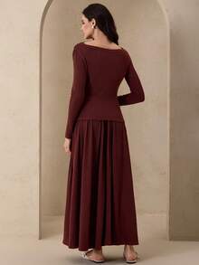 Modelyn 2-delige set van een elegante top met lange mouwen en rok met pareldecoratie voor dames ...