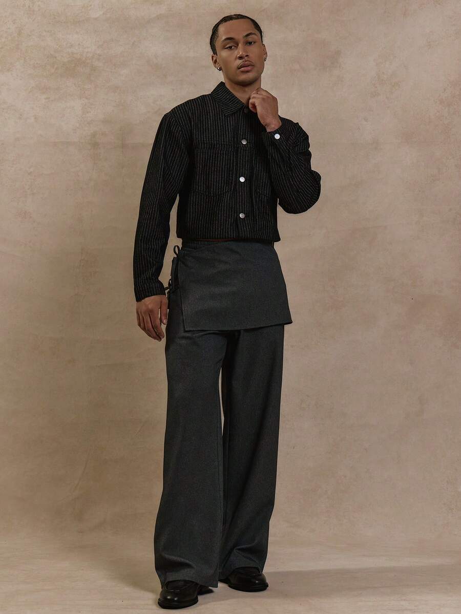 Musero Pantalones inteligentes con detalles de lazo, de estilo holgado ...