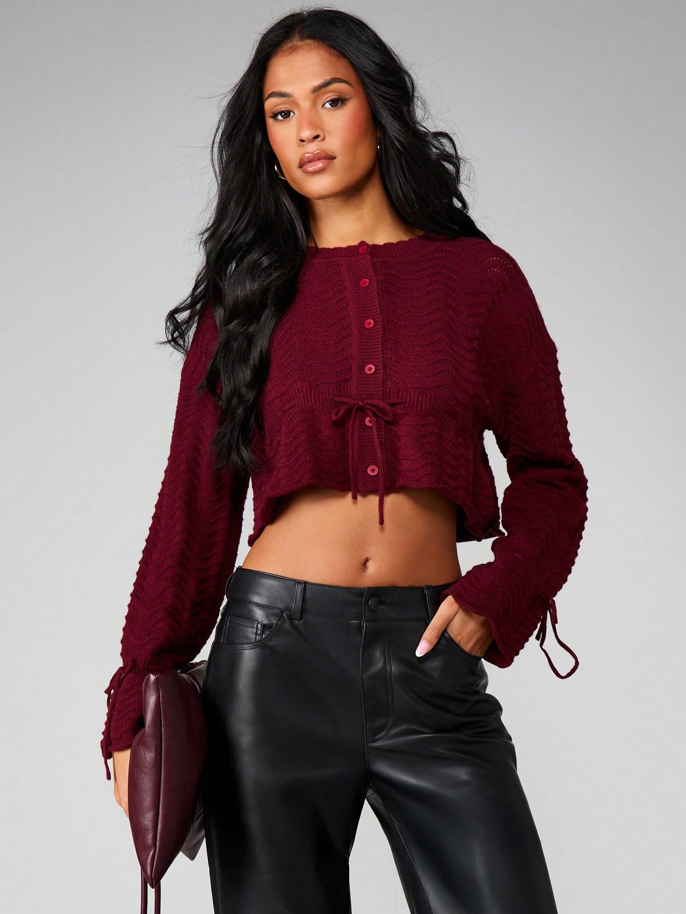 MISSGUIDED Cable Knit Cropped Cardigan With Tie Detail Christmas｜MISSGUIDED
