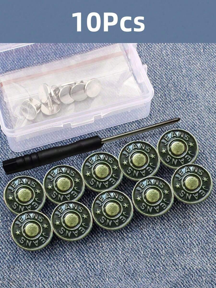 SHEIN 10pcs/Box Adjustable Detachable Metal Jeans Buttons, No Sewing ...