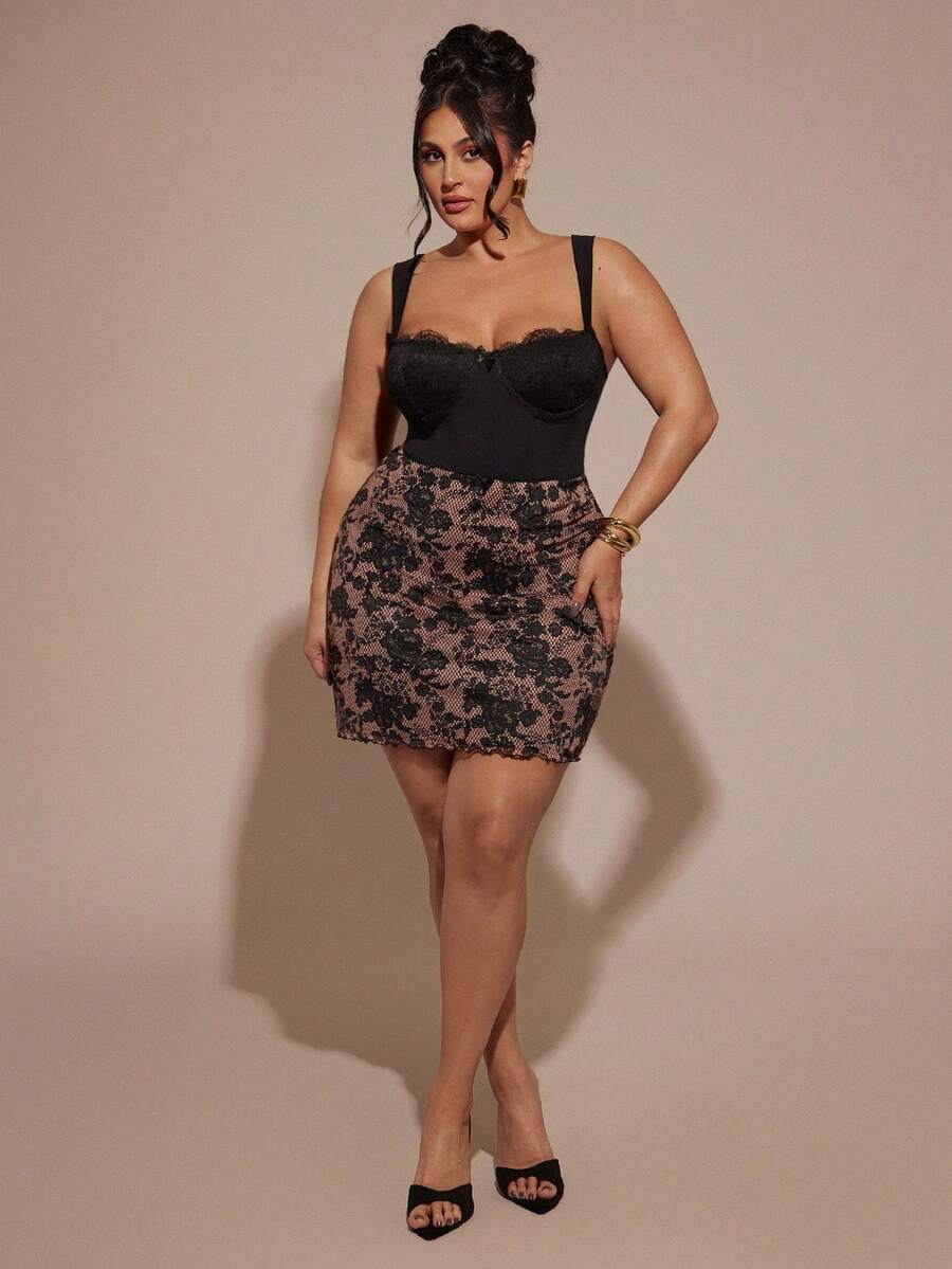 SHEIN BAE Minifalda estampada para mujer de talla grande, otoño ...