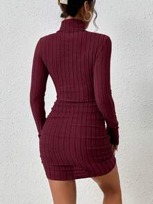 SHEIN Frenchy Women's Solid Color Turtleneck Long Sleeve Ruched Ribbed ...