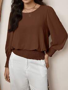 SHEIN LUNE Plus Size Casual Solid Color Puff Sleeve Blouse New Year ...