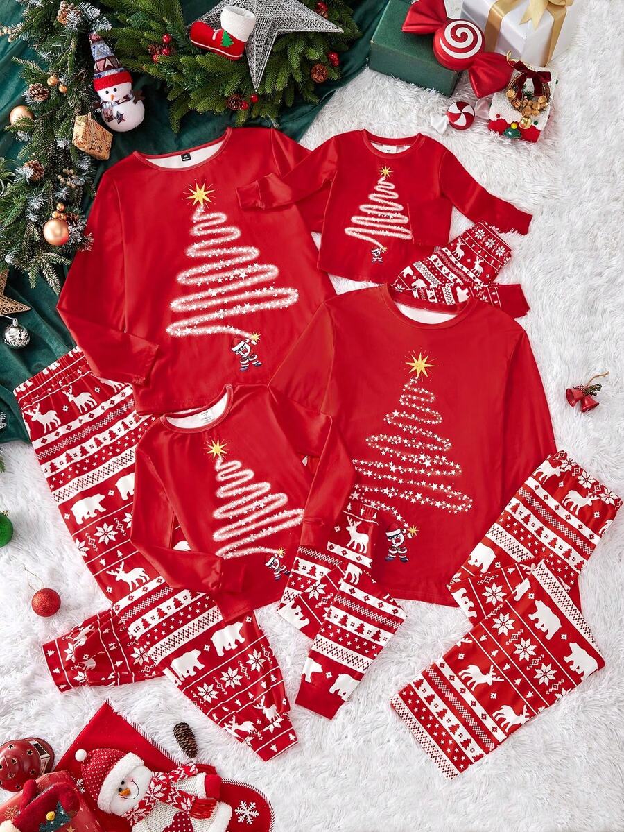 SHEIN SHEIN 2-Piece Cute Cartoon Christmas Pattern Knitted Bodycon ...