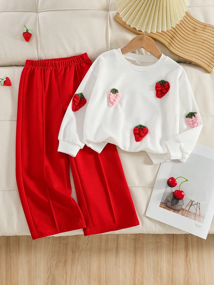 Completo da 2 pezzi per ragazze giovani: Maglietta a girocollo bianca a ...