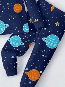 2pcs Toddler Boys' Cute Daily Space Planet Cartoon Pattern Crew Neck ...