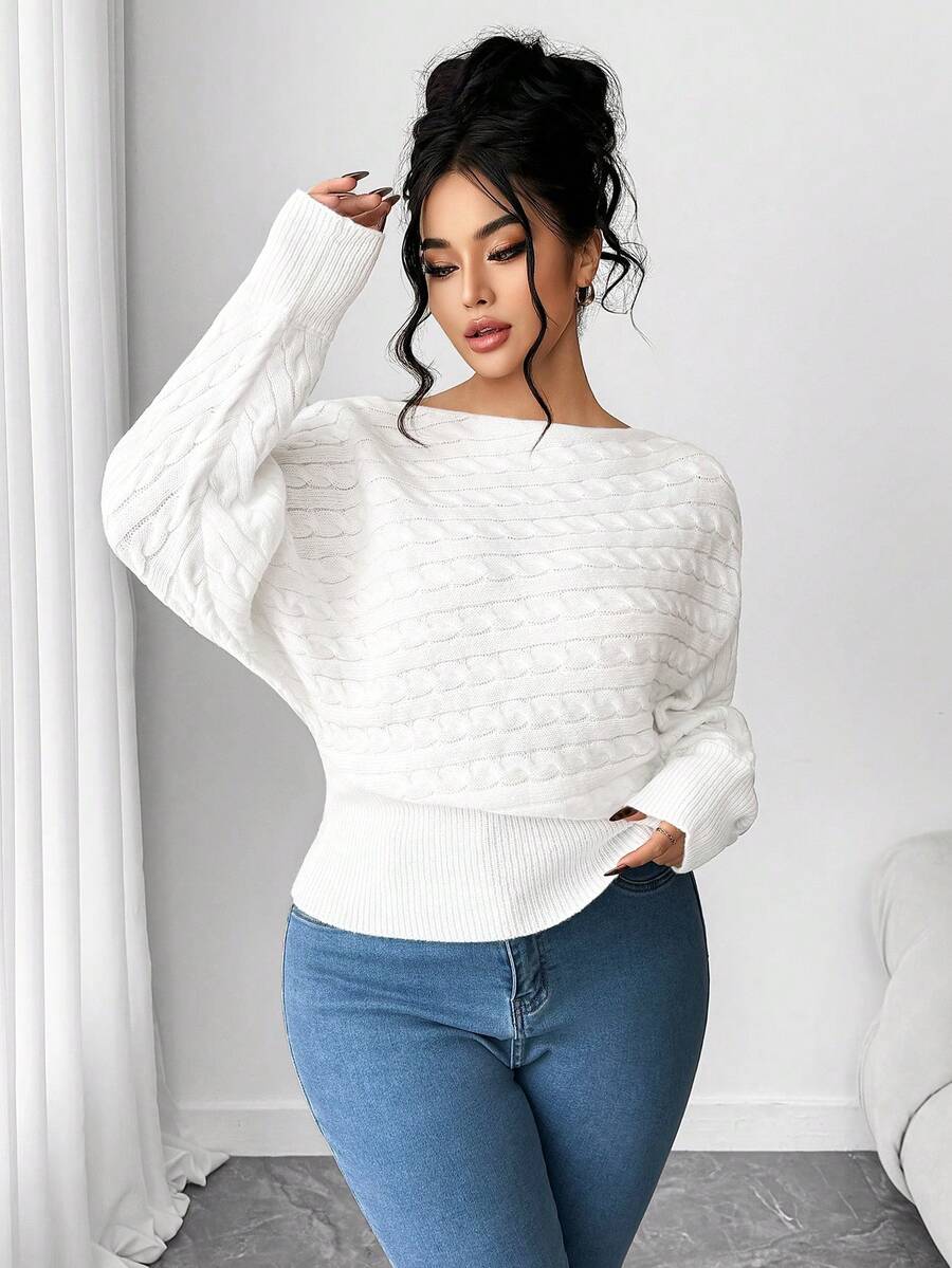 Elenzga Große Größen Fledermausärmel Pullover mit Kordelzug und ...