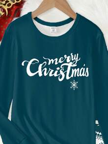 2pcs Boys Merry Christmas Letter & Deer Print Crew Neck Long Sleeve Top ...