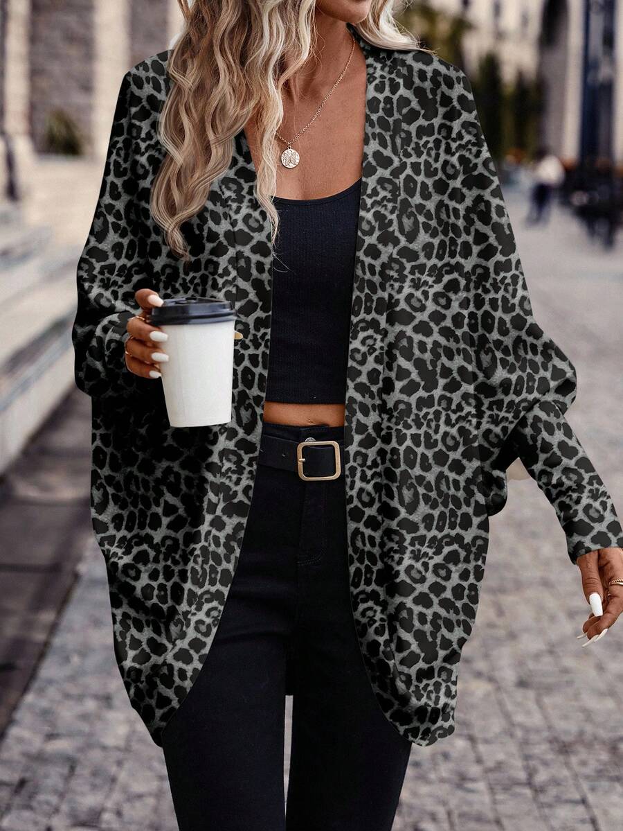 SHEIN Frenchy Chaqueta delgada de manga larga con estampado de leopardo ...