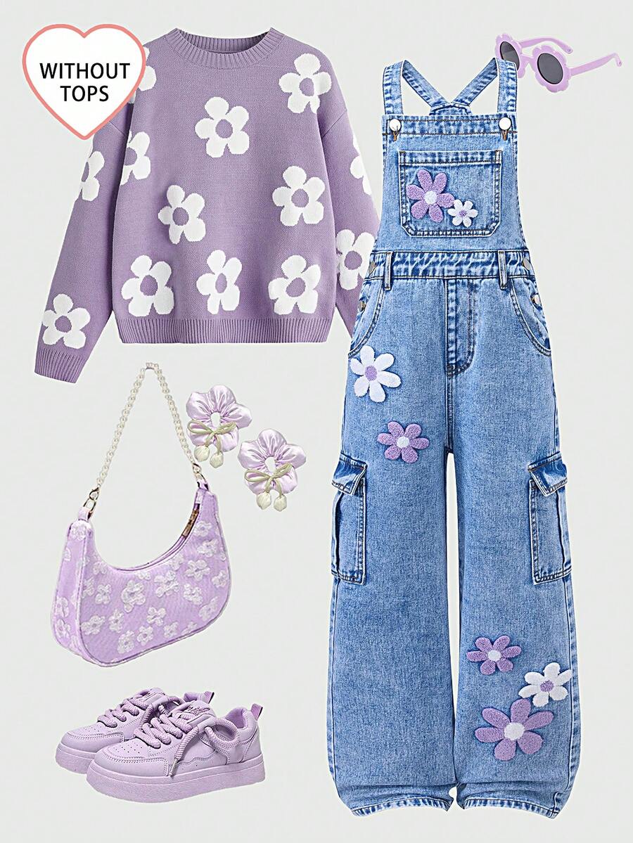 SHEIN ChillGRL Tween Girls' Retro Distressed Denim Bib Overalls And ...