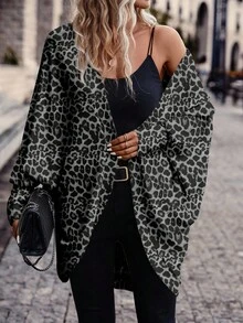 SHEIN Frenchy Chaqueta delgada de manga larga con estampado de leopardo ...