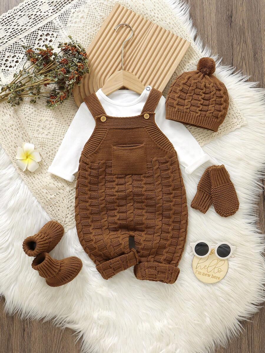 4pcs Baby Romper Set, Including Bib Overalls, Hat, Gloves And Shoes ...