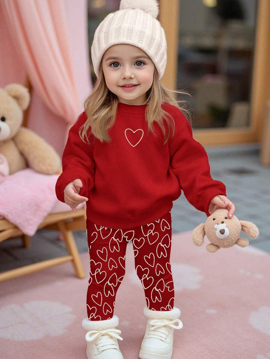 Red Cute Heart Print Baby Girl Casual Soft Thick Comfortable Crew Neck ...