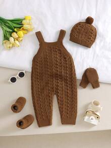 4pcs Baby Romper Set, Including Bib Overalls, Hat, Gloves And Shoes ...